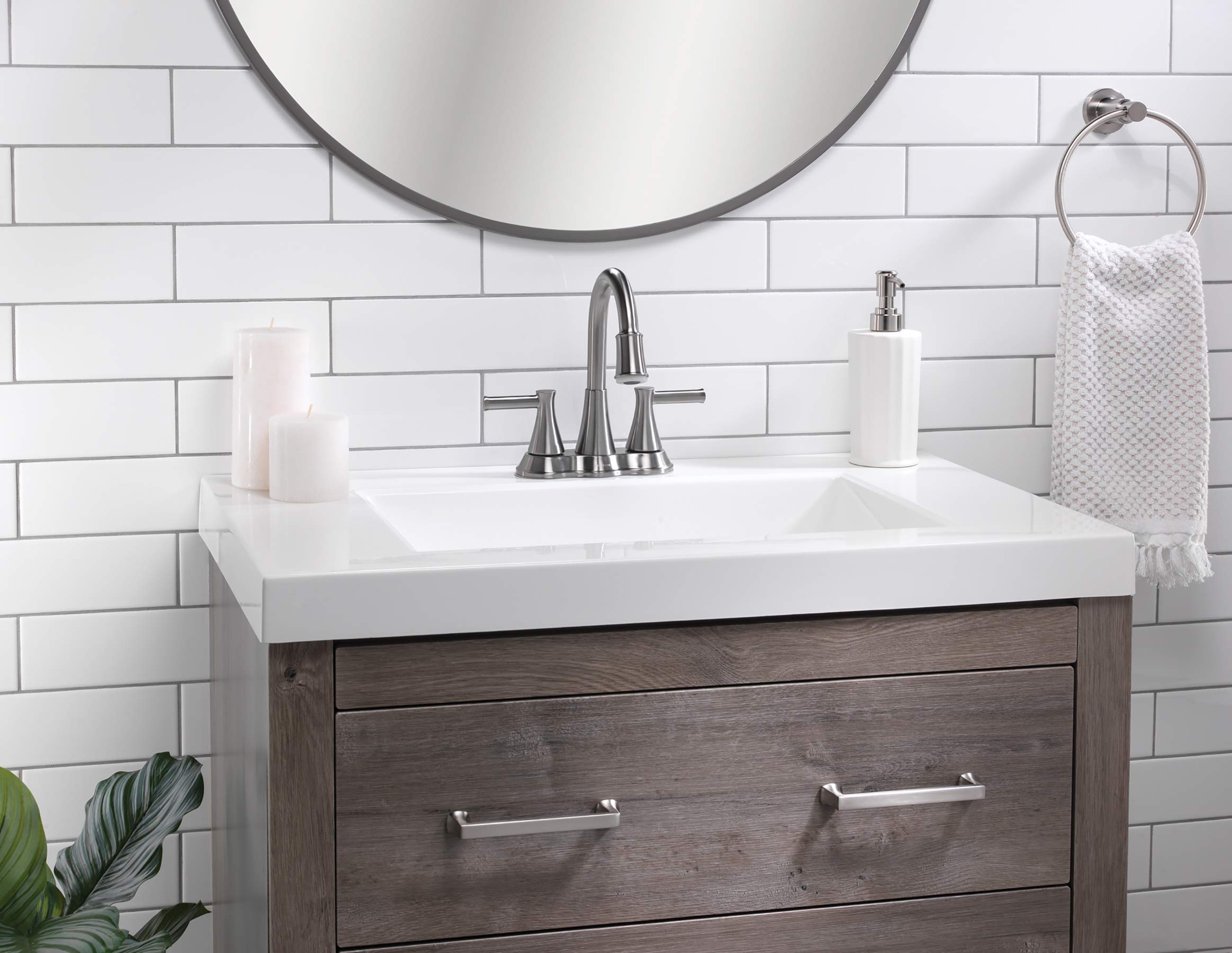 Aqua Vista 22-B42CPL-BN-AV Bathroom Sink Faucet, Two Handle w LED Light Brushed Nickel