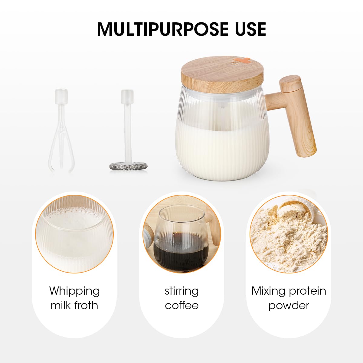 Aieve Electric Milk Frother Cup, USB Handheld Milk Frother Self Mix Cup with Lid Foam Maker for Latte,Cappuccino