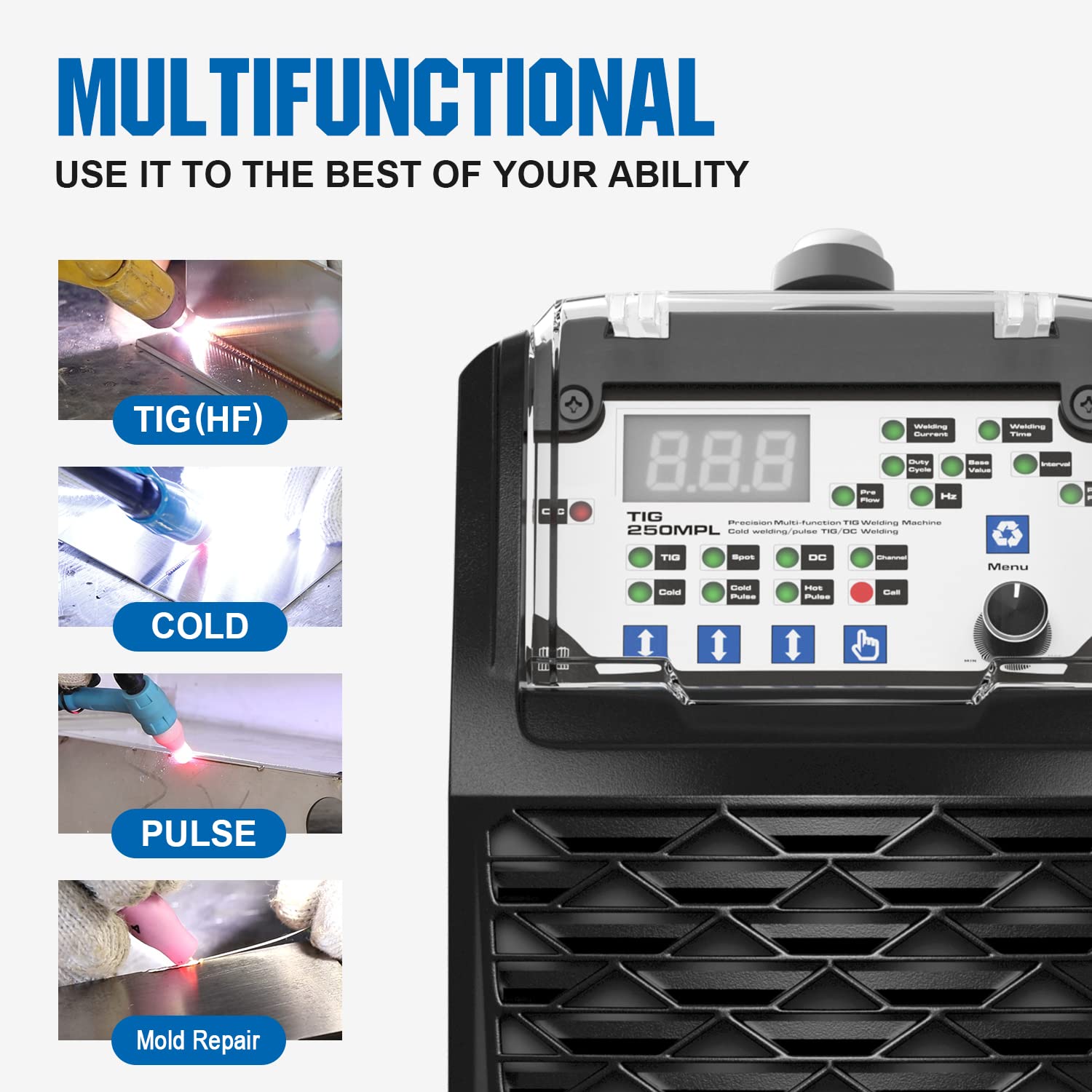 ANDELI TIG Welder MOS Tube Multifunctional Cold Welding Machine with Hot/Cold/TIG Pulse Cold TIG Welding Machine （110/220V） TIG-250MPL