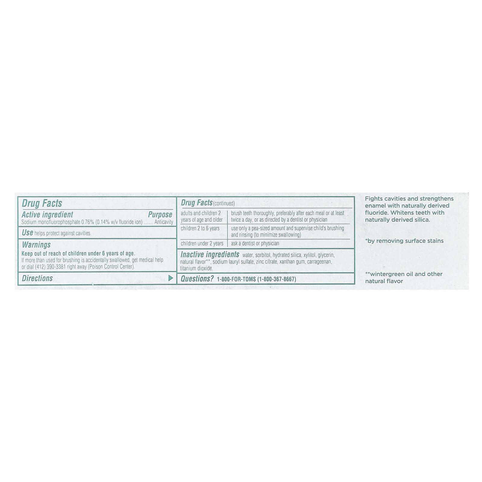 Tom's of Maine Whole Care Natural Toothpaste with Fluoride, Wintermint, 4 oz. (Packaging May Vary)