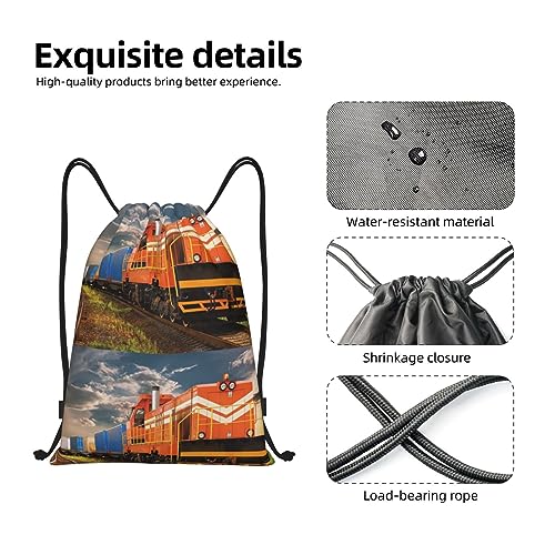 Adasomu Freight Train Portable Drawstring Bags For Women/Men, Lightweight Drawstring Backpack For Gym Yoga Shopping Trip