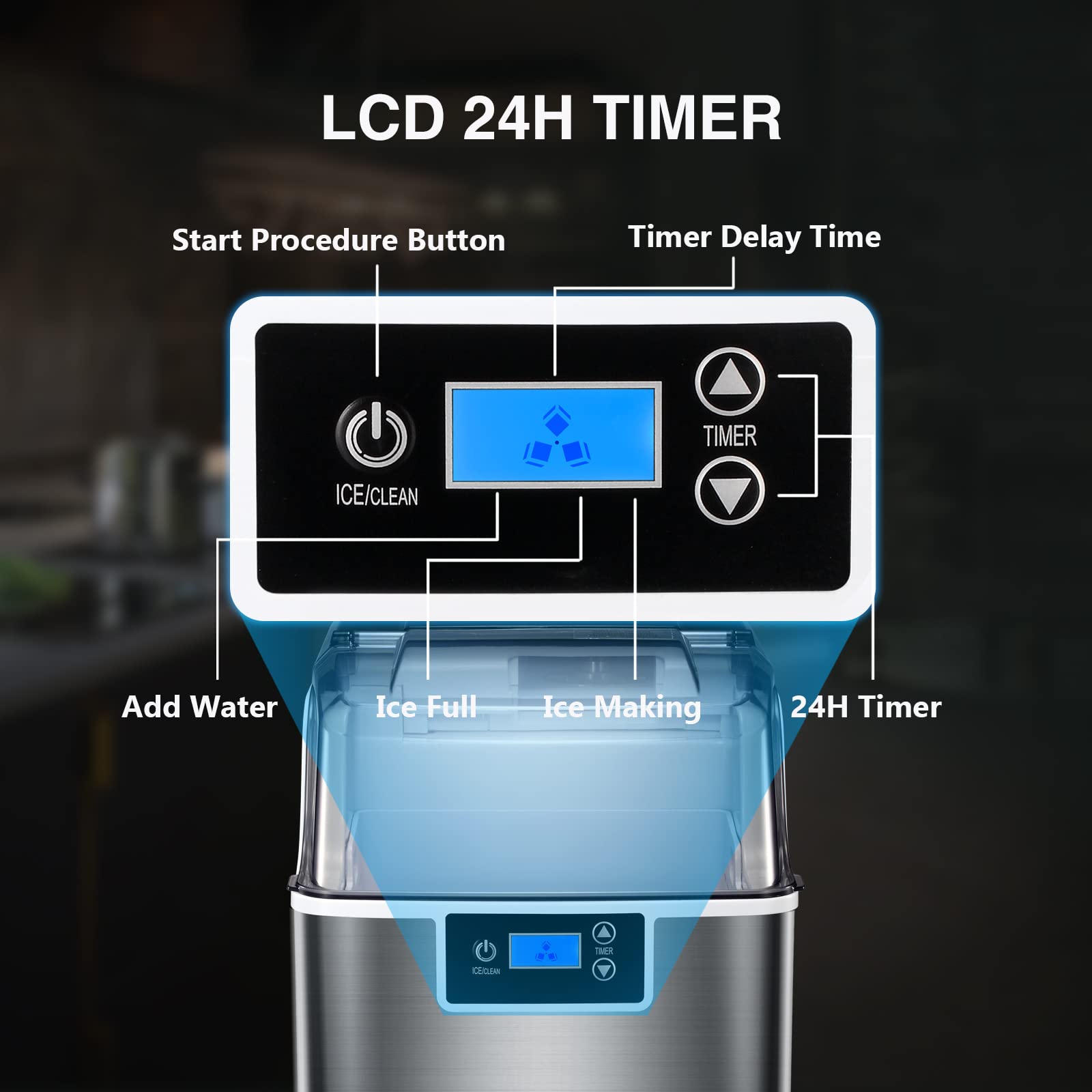 R.W.FLAME Nugget Ice Maker Countertop, Pebble/Pellet Ice Maker,Ice Ready in 10-15 Mins, 44Lbs/24H, Auto Self-Cleaning, with LCD Screen for Home Office Party Bar,Silver