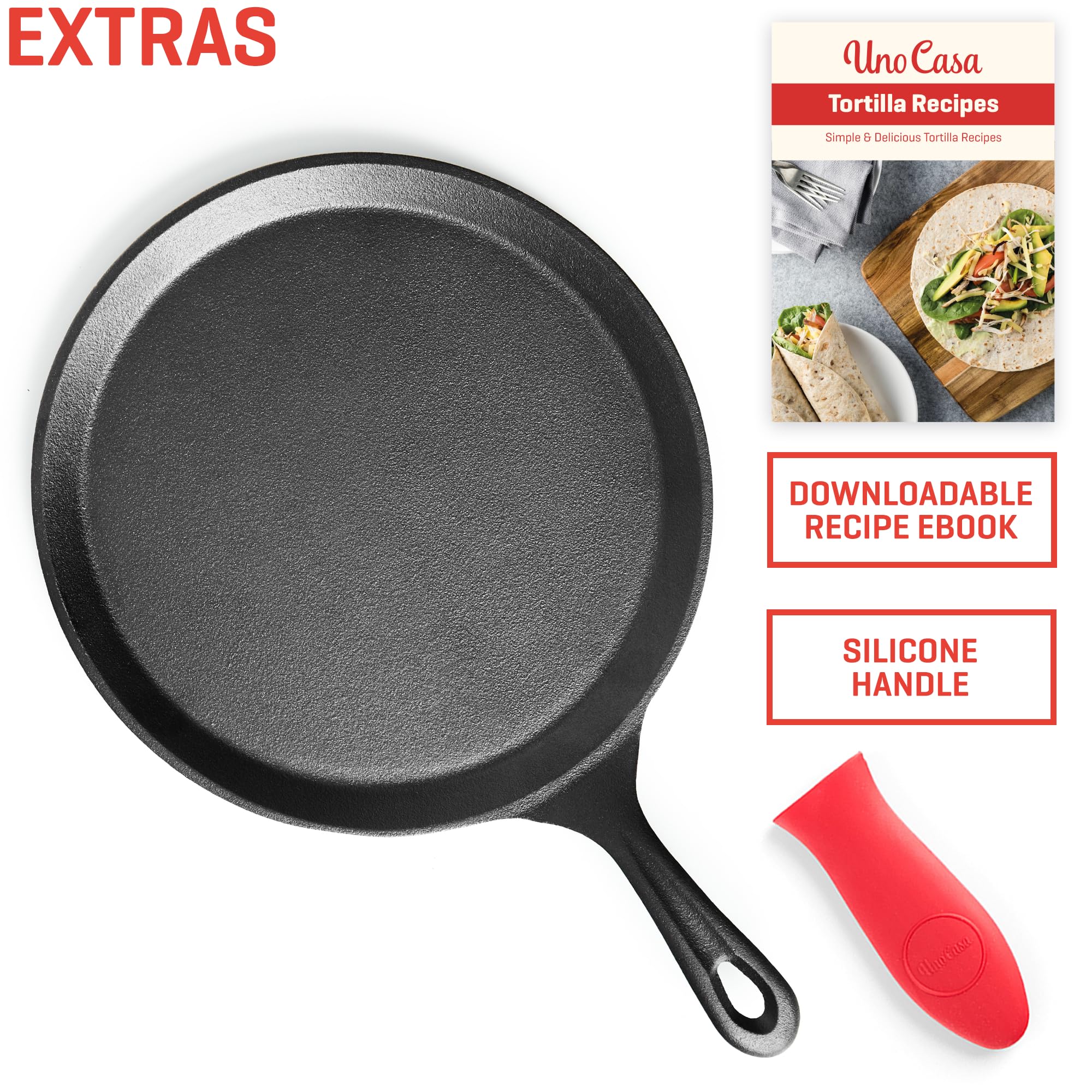 Uno Casa Cast Iron Comal Pan 11.5 Inch - Skillet for Roti/Comal Pan, Tawa/Dosa Pan Pataconera, Comales para Tortillas - Cast Iron Pizza Pan - Comal Para Tortillas Grande - Tava Roti Pan - Comale