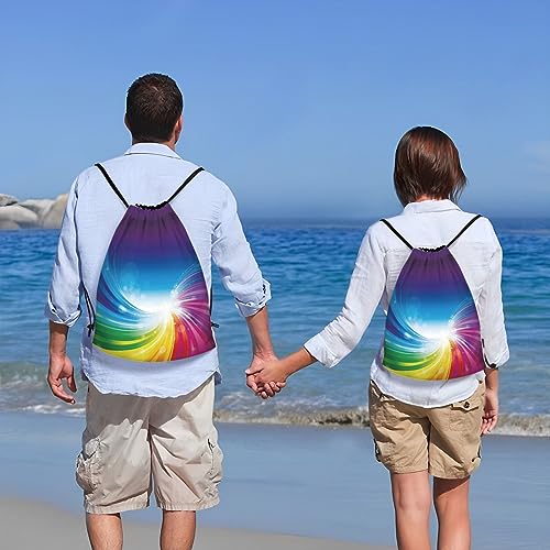 Adasomu Rainbow Background Portable Drawstring Bags For Women/Men, Lightweight Drawstring Backpack For Gym Yoga Shopping Trip