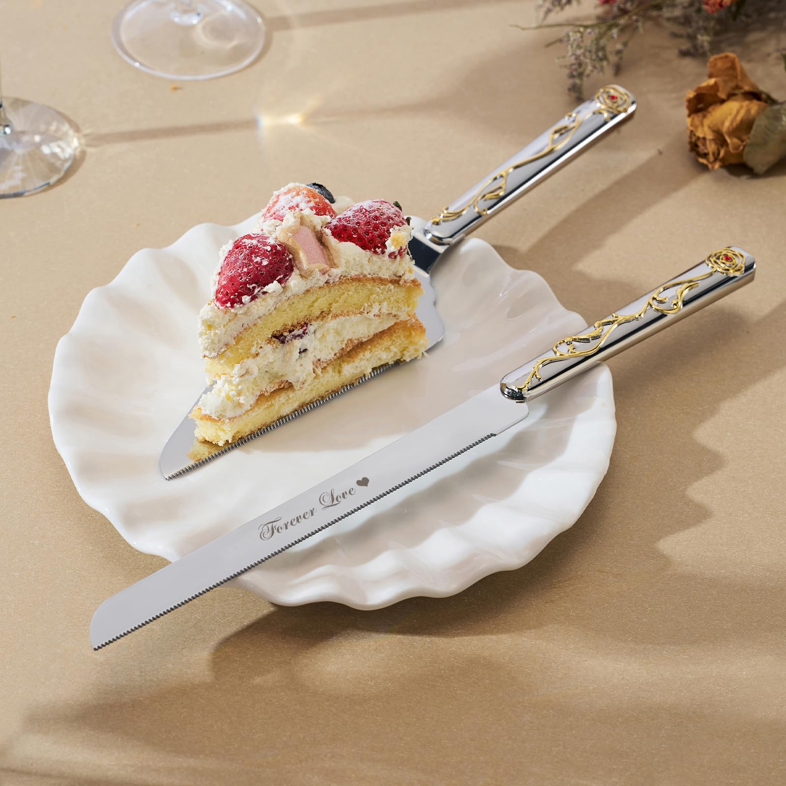 AW BRIDAL Wedding Cake Knife and Server Set, Vintage Cake Cutting Set for Wedding, Engraved Pie Cutter Wedding Gift Bridal Shower Gift Anniversary Engagement Gift For Couple