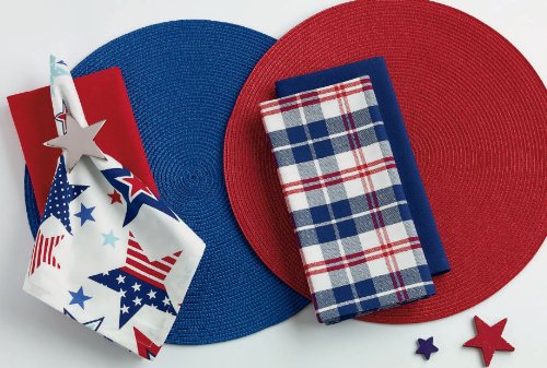 DII Classic Woven Tabletop Collection, Indoor/Outdoor Placemat Set, Round, 15" Diameter, Tango Red, 6 Piece