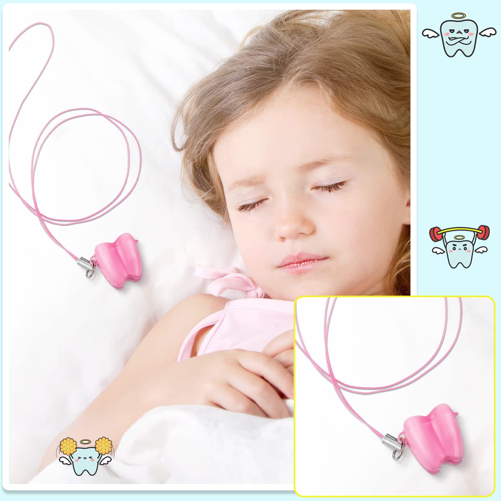 60 Pieces Lost Teeth Saver Necklace Organizer Milk Teeth Storage Box Necklace Cute Fairy Baby Teeth Keepsake Holder Children Teeth Save Box for Lost Teeth Storage Box, Children's Day Gifts