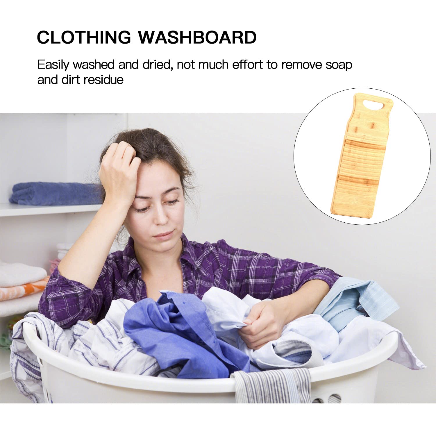 awagas 20"x7" Natural Bamboo Washboard Laundry Washboard Hand Washing Board,Washing Clothes Board Old Fashioned Hand Wash Board for Shirts Underwear Clean Home Laundry Supplies-(M)