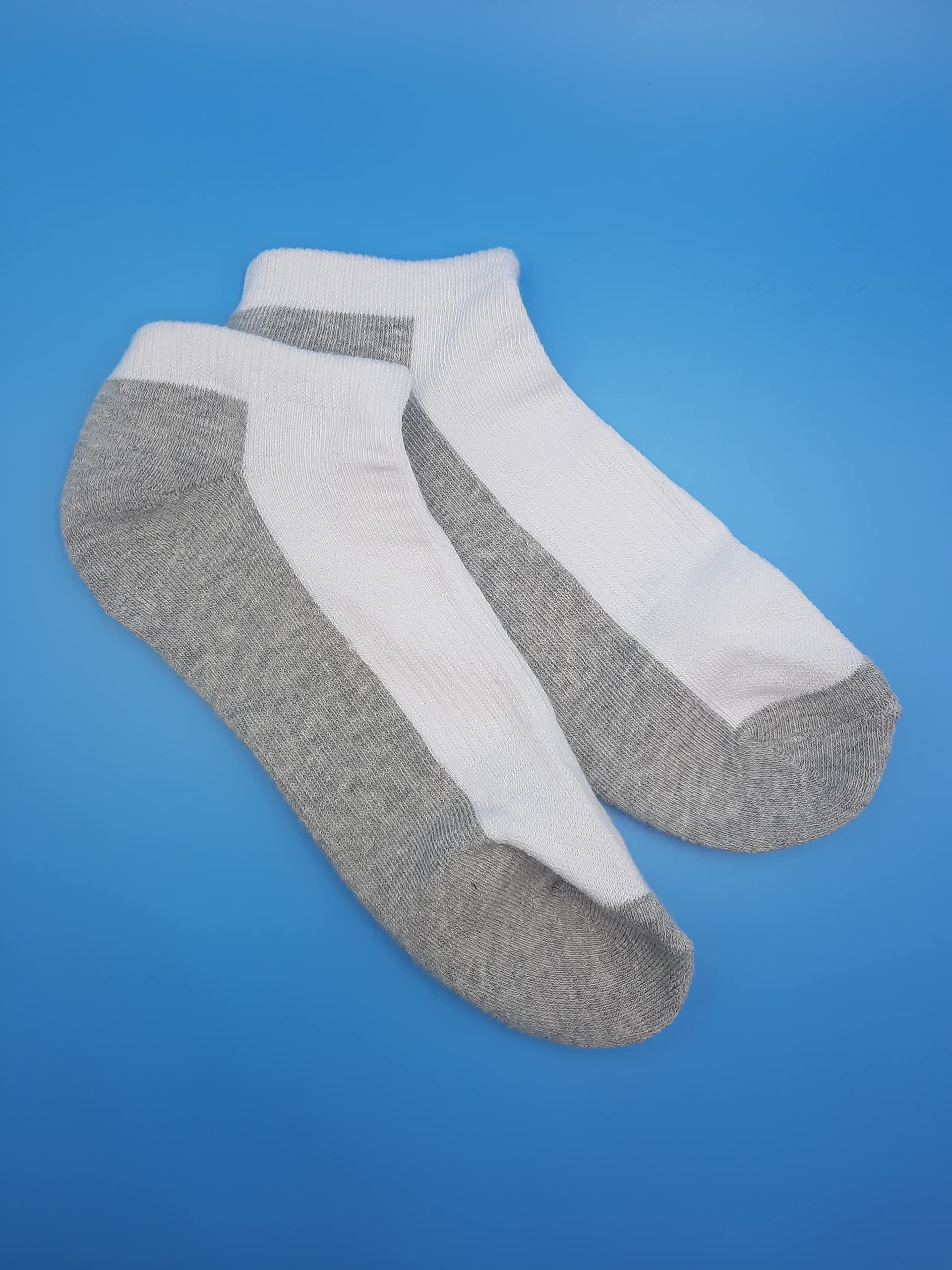 ACTIONX Ankle Socks for Men - White and Grey - Men's Low Cut Socks - One pair per package. Comfort in a Bag! Mens Size 6-12.