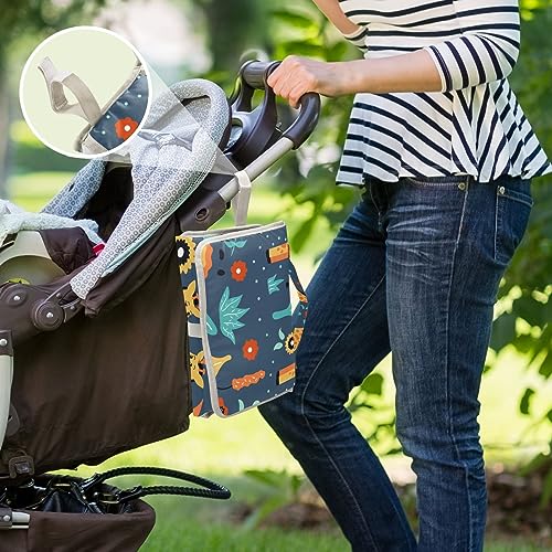 Bulletgxll Cartoon Couple Giraffes Portable Diaper Changing Pad Waterproof Changing Pad with Baby Tissue Pocket and Magic Stick for Newborn Baby.