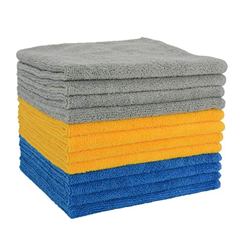CARCAREZ Microfiber Cleaning Cloths Strong Absorption with Fine Workmanship, Non-Abrasive Microfiber Towels for Home, Cleaning Rags for Cars, 16'' x 16'', 12-Pack