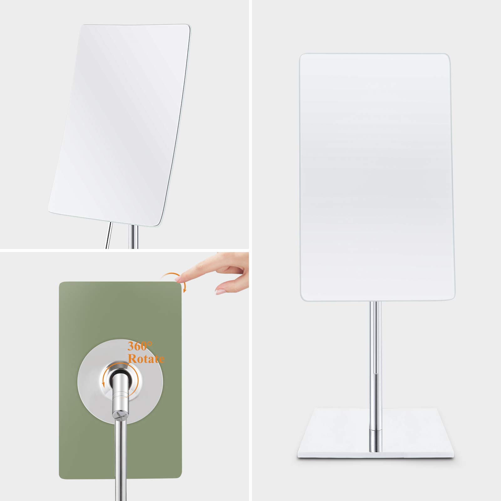 GURUN Frameless Rectangle Tabletop Vanity Mirror Single Side Adjustable Easy Positioning 5X Magnification 304 Stainless Steel Chrome Finish 2234(Chrome,5X