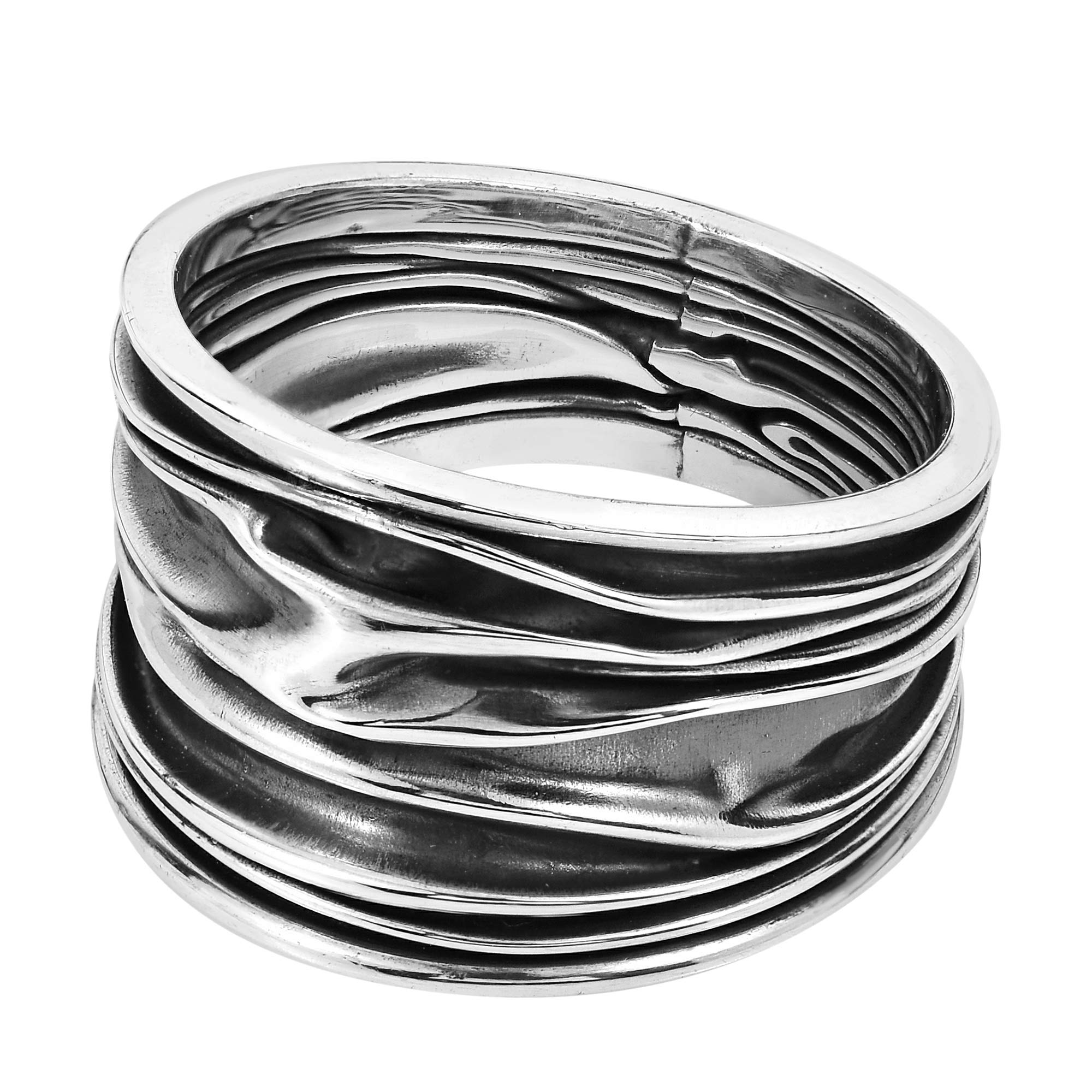AeraVida Oxidized Ocean Waves .925 Sterling Silver Handmade Ring (8)