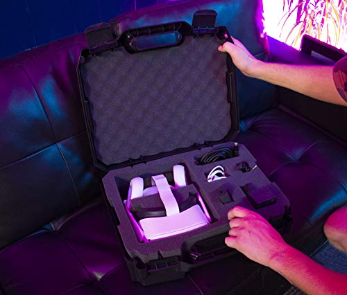 CASEMATIX Hard Shell Travel Case Compatible with Meta Quest 3S, Meta Quest 3 and 2 VR Headset - Fits 256GB, 128GB and 64GB Models with Custom Compartments for Accessories Like Controllers and Cables