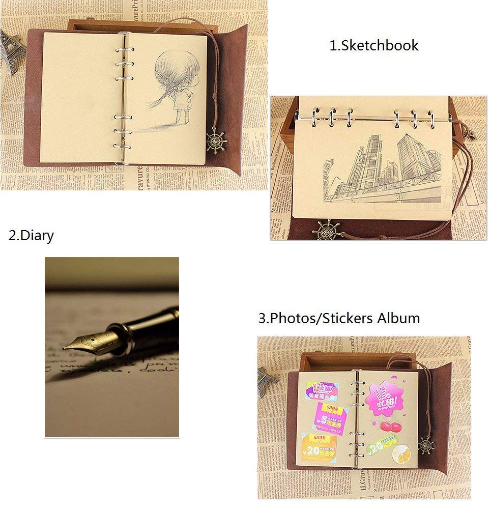 MALEDEN Leather Writing Journal Notebook, Classic Spiral Bound Notebook Refillable Diary Sketchbook Gifts with Unlined Travel Journals to Write in for Girls and Boys (Sky Blue)