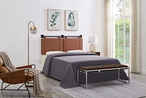 Ball & Cast Wall Mount Queen Headboard Faux Leather or Fabric Double Side Use Upholstered Headboards,Vintage Brown& Gray