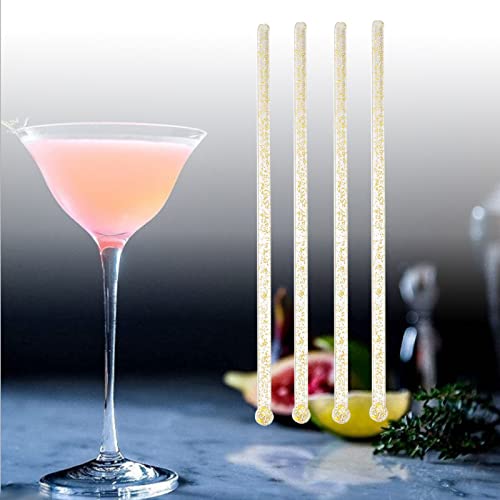 Ball Head Stirrer Disposible Plastic Round Top Crystal Swizzle Sticks ,Crystal Cake Pops, Cocktail Coffee Drink Stirrers 100 Pieces (Clear Gold Glitter)