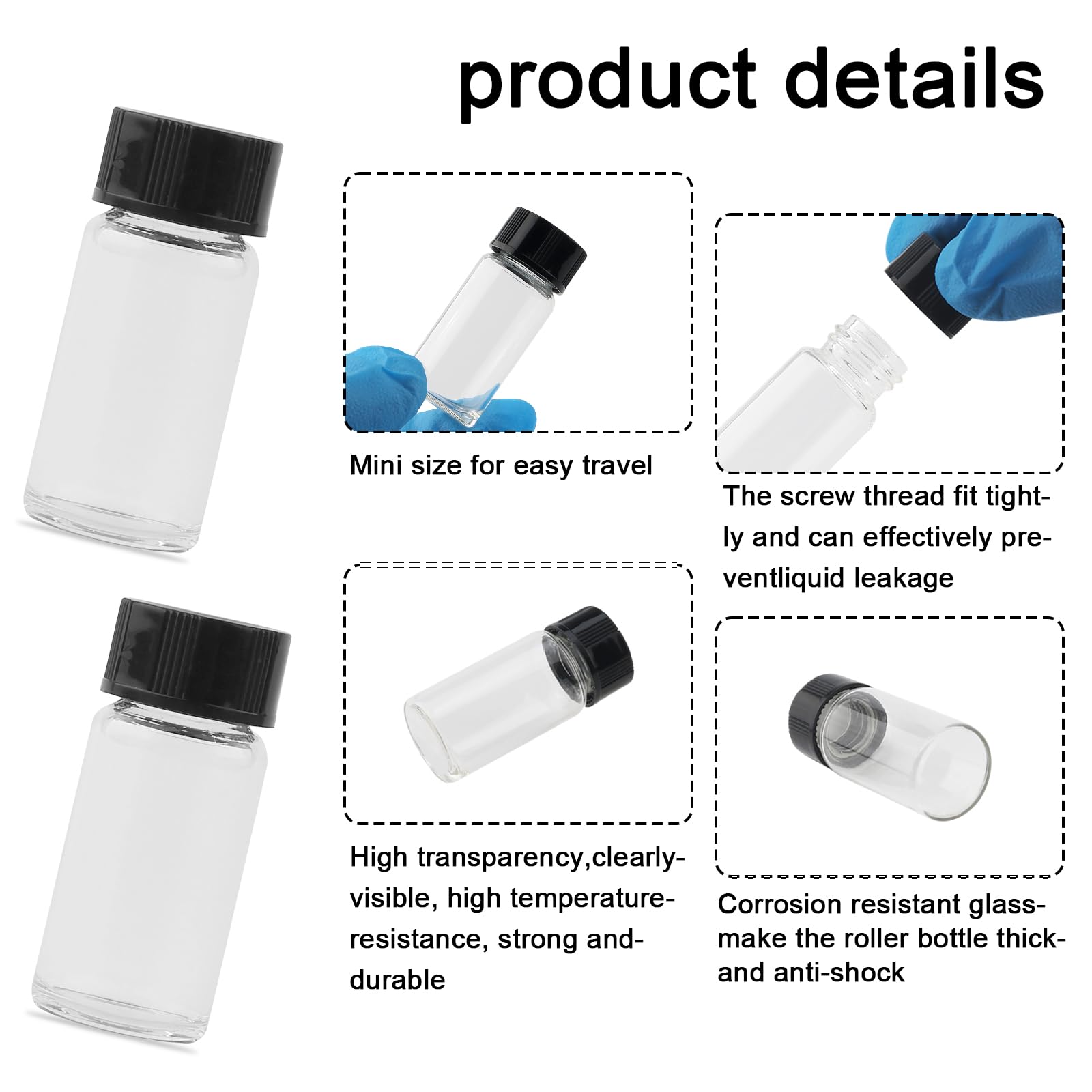 JIUWU 10 ml(0.3 Oz) and 5 ml(0.17 Oz) Clear Glass Vials Liquid Sampling Sample Bottles Screwcap Lab Capacity Container Pack of 35 (20 pcs 10 ml and 15pcs 5 ml Clear Vials)