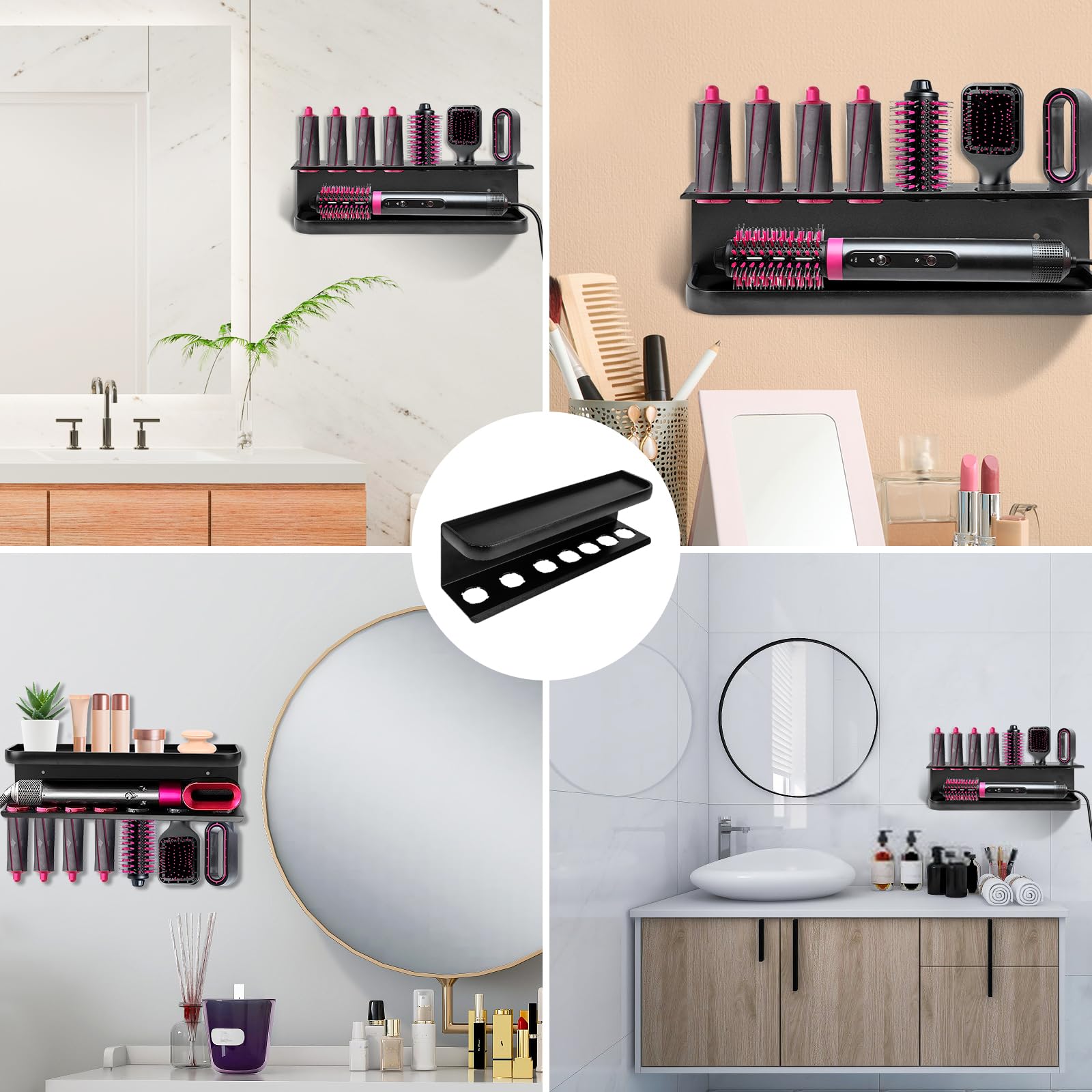 AIYIMIMI Storage Holder for Dyson Curling Iron, Hair Dryer Holder Wall Mounted Rack for Storage Dyson Airwrap Attachments, for Bathroom, Bedroom and Hair Salon, 2 Installation Methods