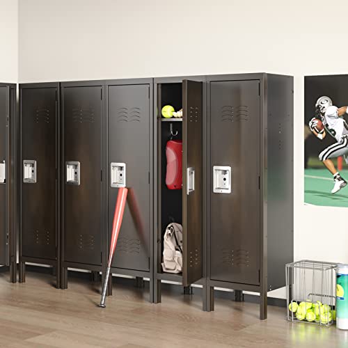 MIIIKO Metal Storage Locker Cabinet with 1 Door, Steel Wardrobe Cabinet with Hanging Hooks, Locker for Bedroom, Home Office, Gym and Changing Room