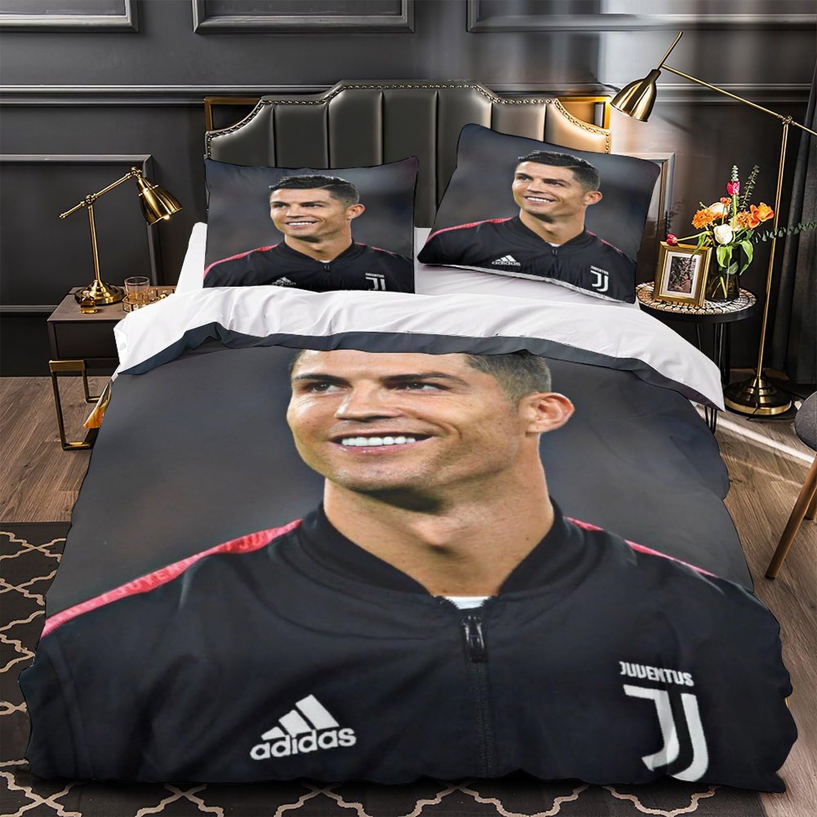 Azizat Cristiano Ronaldo Comforter Covers for Teens and Adults Quilt Cover Duvet Cover 3D Print Player with Zipper Closure Soft Microfiber with Pillow Cases Bedding Set 3 Pieces Queen(228x228cm)