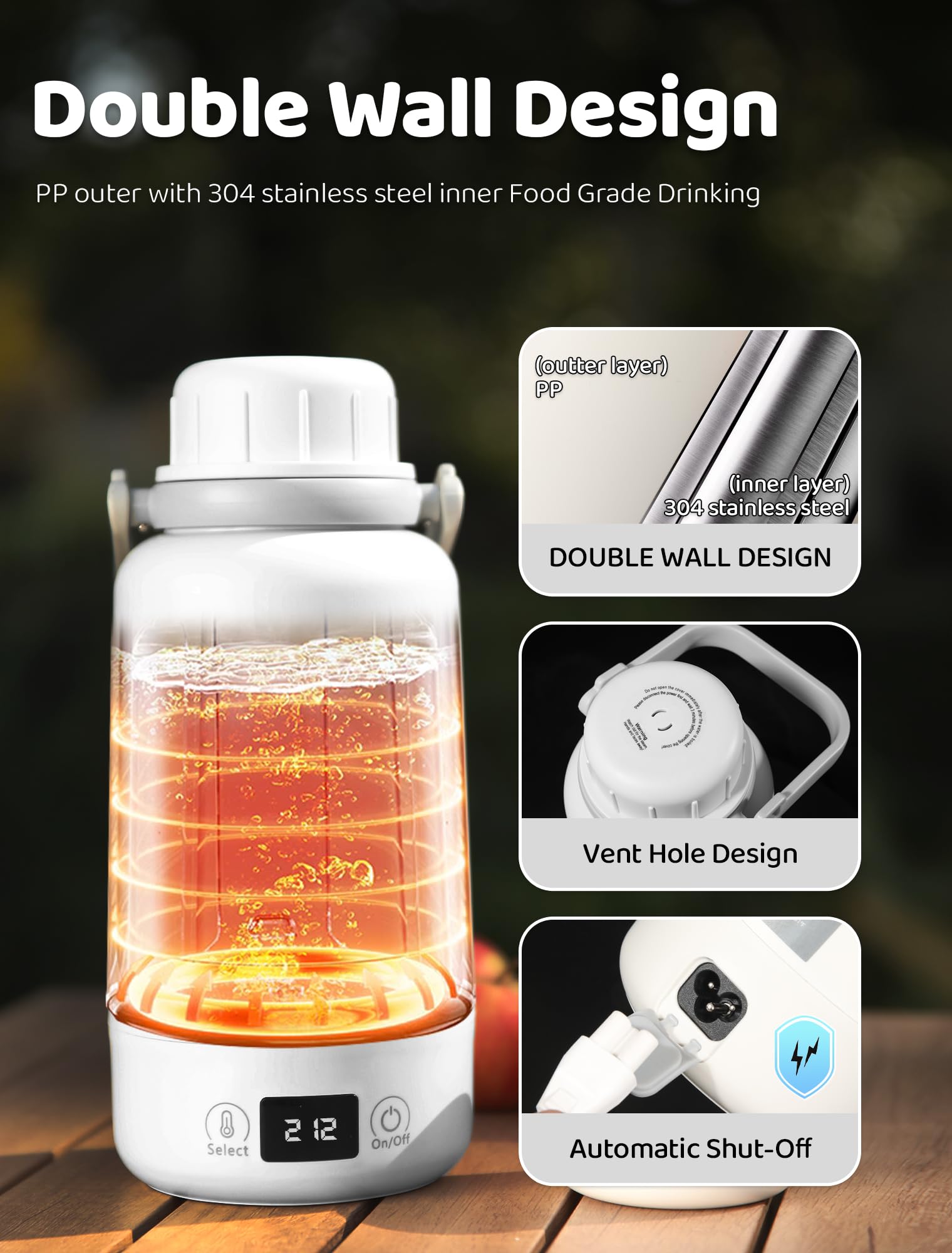 GOGOHOT Portable Travel Electric Kettle - 35.2 oz Large Capacity, 4 Temperature Presets with Dry Boil Protection, Long-Lasting Insulation, Suitable for Home, Hotel, Camping. Practical Gift. (K01)