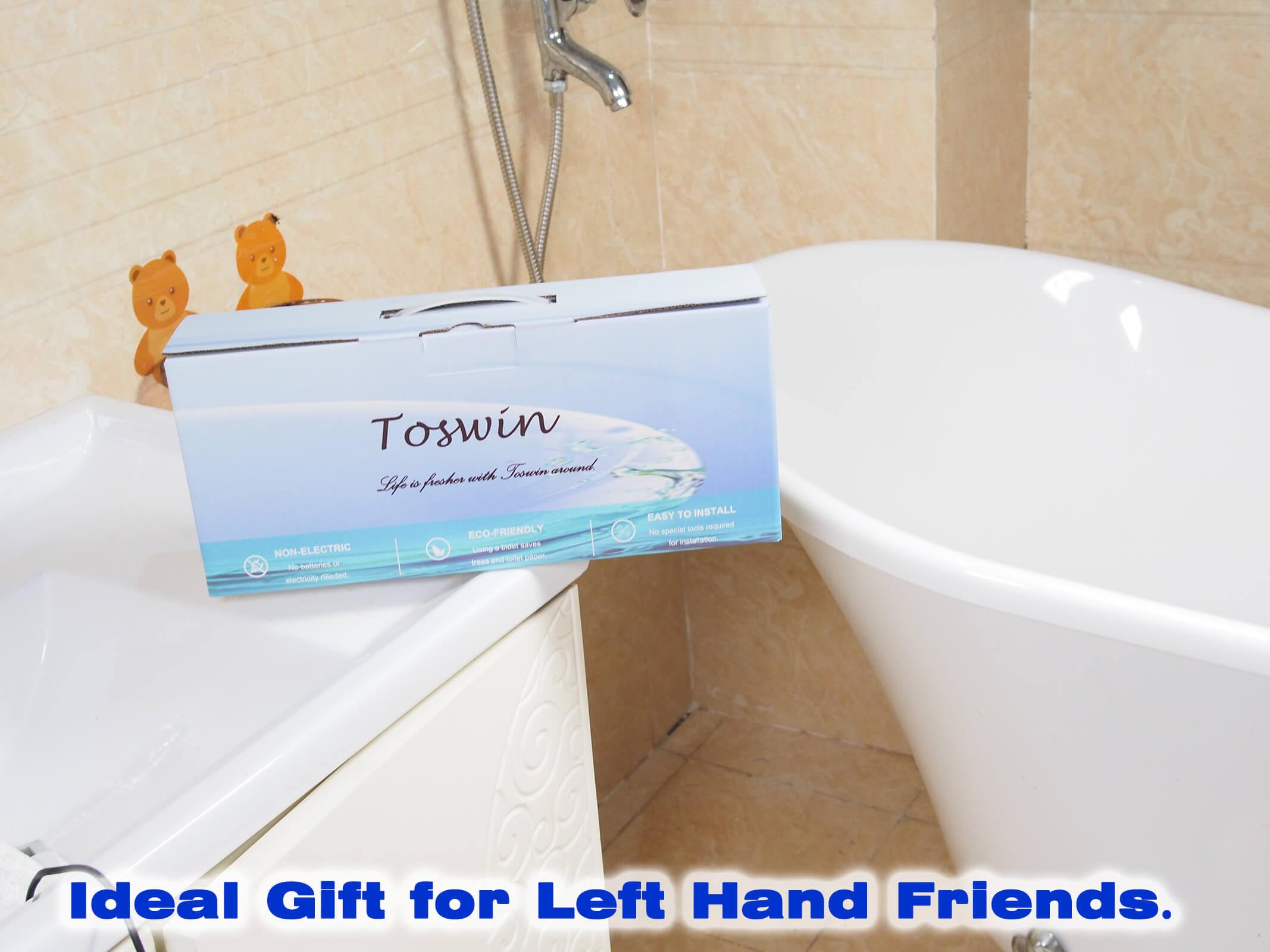 Toswin Left Handed Bidet Left Hand Bidet Ultra Slim Bidet Left Side Control Clear Rear Bidet Attachment for Toilet with Dual Front & Rear Nozzles and Adjustable Water Pressure -White Knob