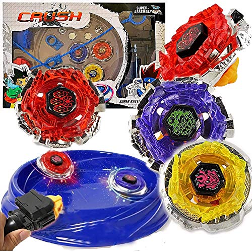 Crush Bey Battling Blades Metal Fusion Starter Set | 4 Tops, 2 Launchers, 4 Tips, 2 Bolts, 2 Fitting Keys, 1 Grip, 1 Arena