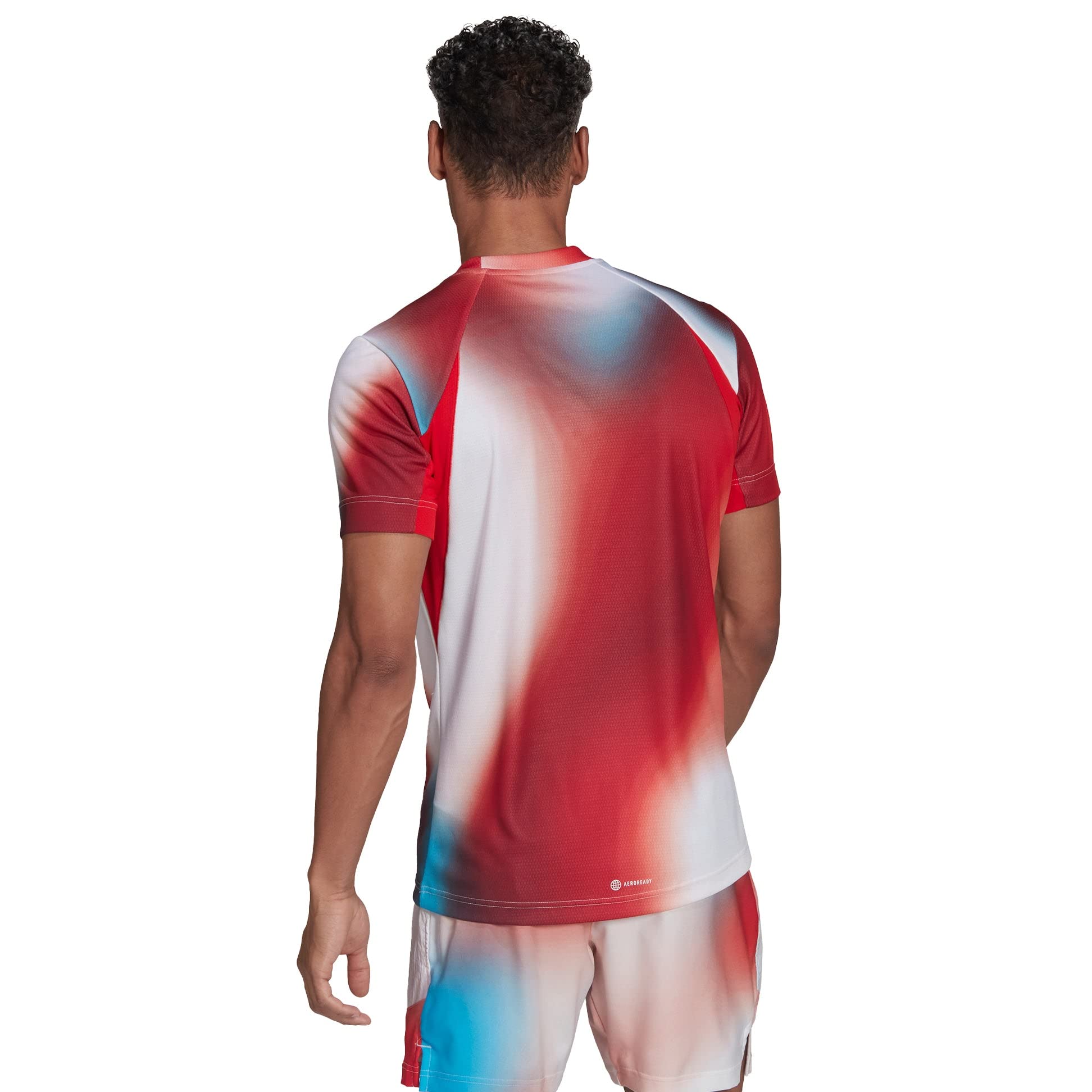 adidas Men's Tennis Melbourne Freelift Printed Tee, White/Legacy Burgundy/Vivid Red, Small