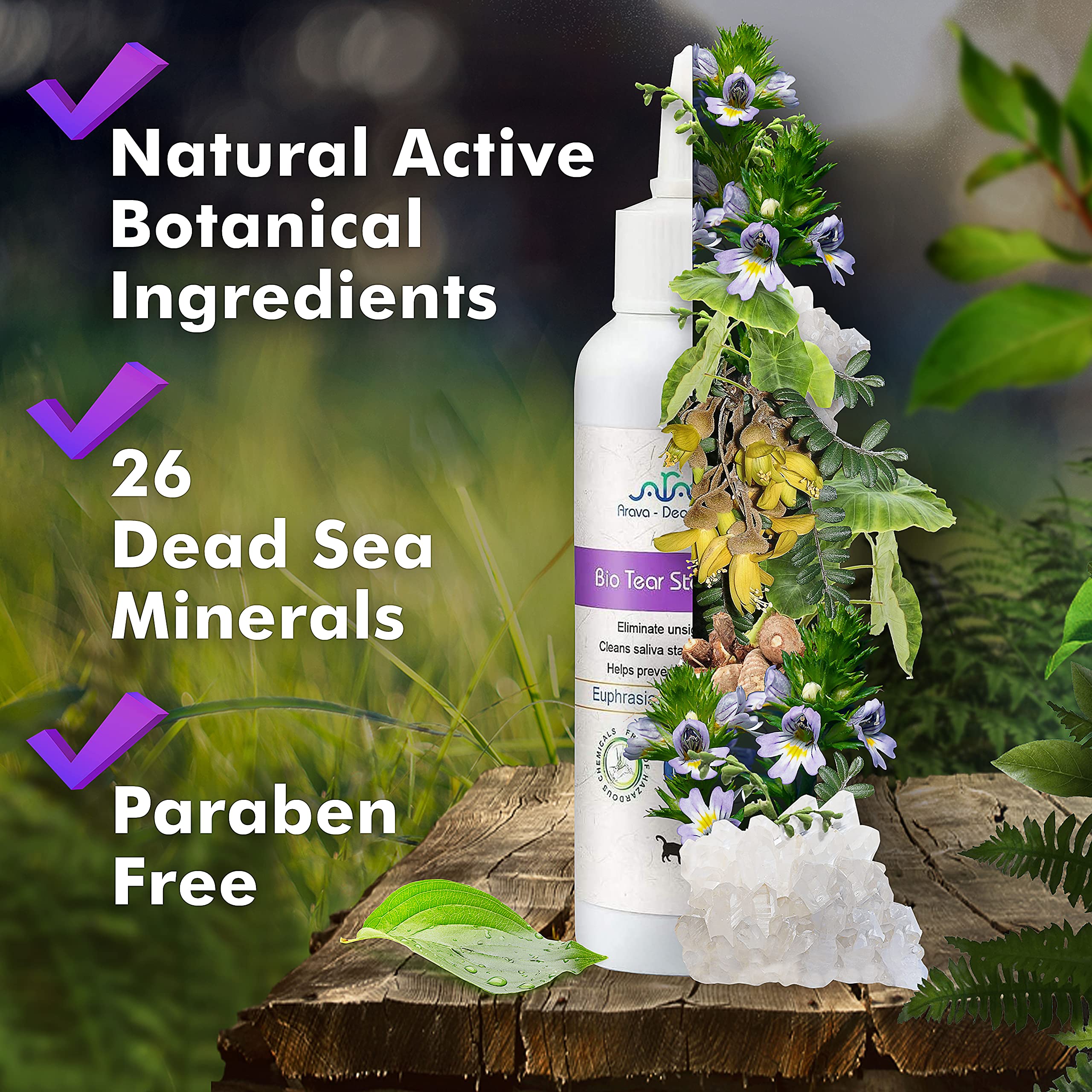 Arava Natural Tear and Stain Remover for Dogs and Cats - Effective Solution with 26 Dead Sea Minerals, Removes and Prevents Eye and Saliva Stains