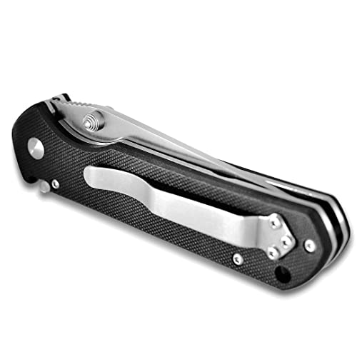 ANVIL BLADESMITHS ® - SILVERTIP - Pocket Knife, G-10 Black Handle, Straight Edge, Satin Blade