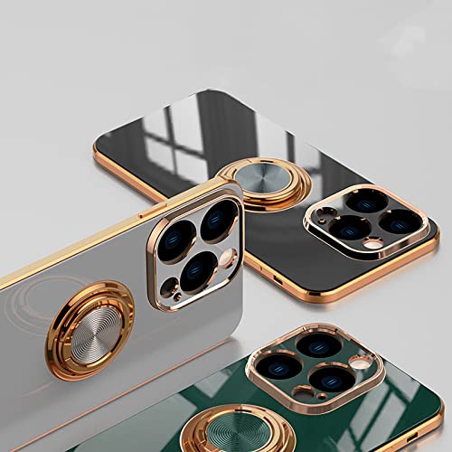 aowner for iPhone 14 Pro Case with Ring Holder, 360 Rotatable Magnetic Kickstand Support Car Mount Slim Shockproof for Women Men Protective Phone Case for iPhone 14 Pro 6.1", Blue Gray/Gold
