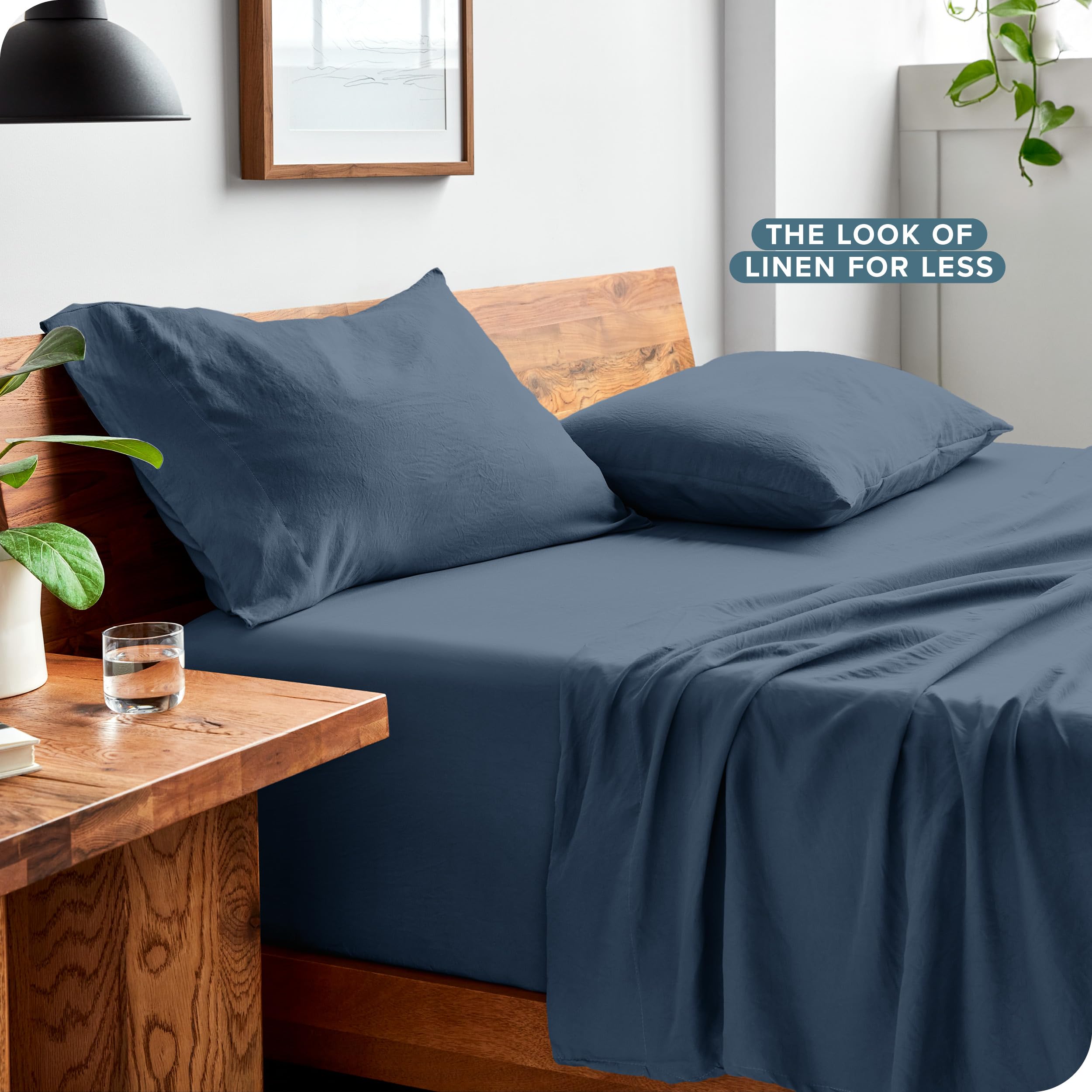 Bare Home Ultra Soft Washed Microfiber 3 Piece Sheet Set, Linen-Like Look, Easy Care, Hypoallergenic, Deep Pocket up to 15β, 1 Fitted Sheet, 1 Flat Sheet, 1 Std. Pillowcase (Twin, Bering Sea)