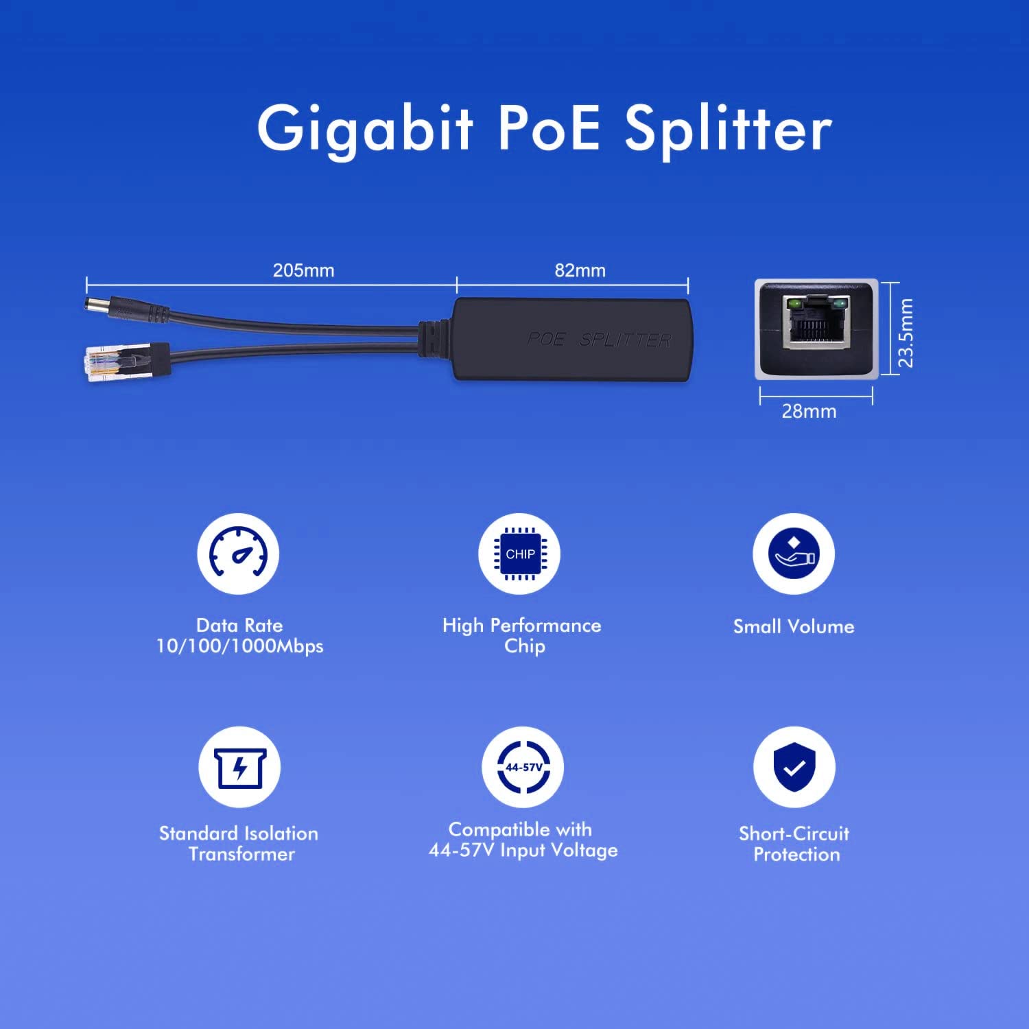 Active POE Splitter Adapter 48V to 12V,IEEE 802.3af/at Compliant 10/100/1000Mbps up to 100M for Surveillance Camera, VoIP Phone,Wireless Access Point
