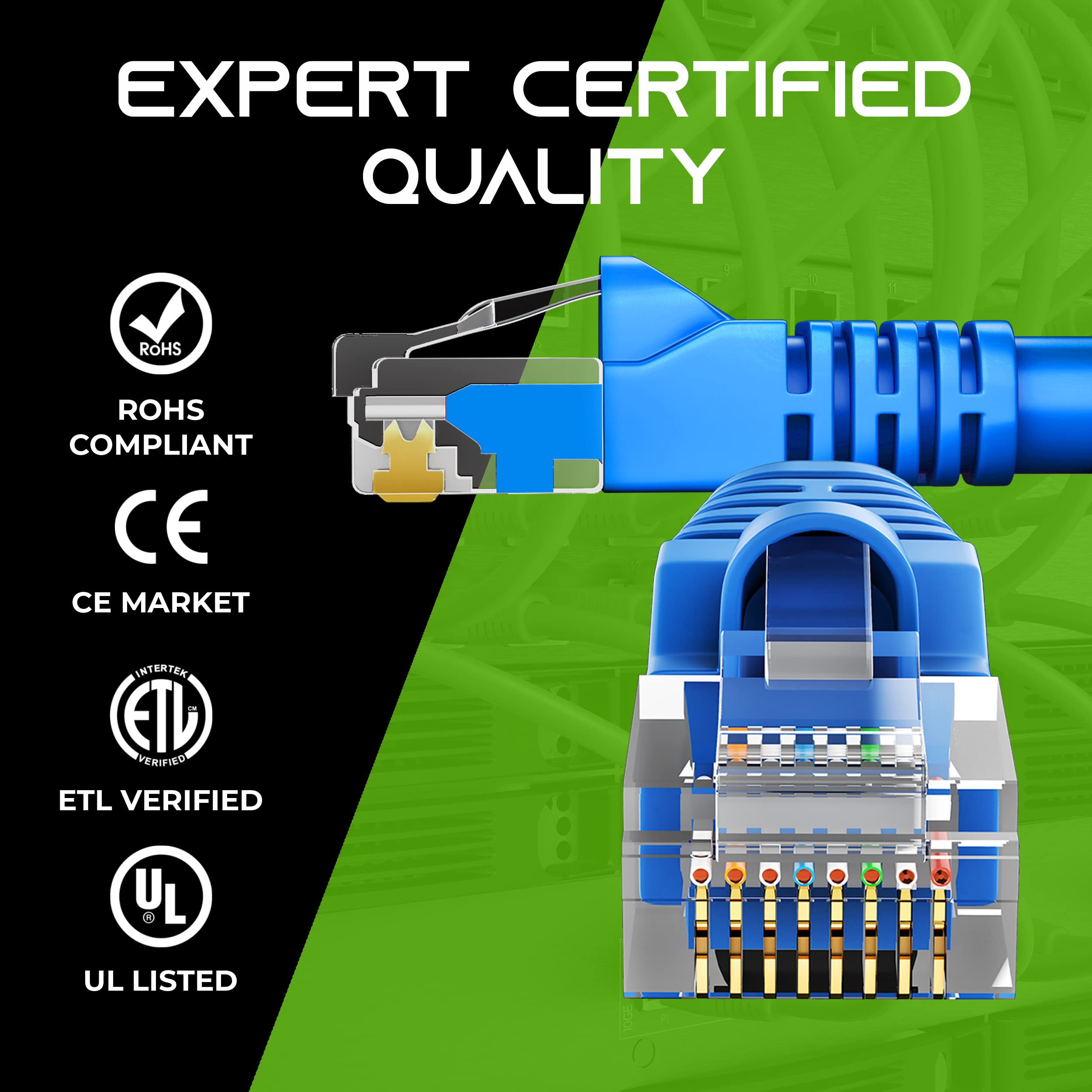 GearIT 10-Pack, Cat5e Ethernet Patch Cable 10 Feet - Snagless RJ45 Computer LAN Network Cord, Blue - Compatible with 10 Port Switch POE 10port Gigabit