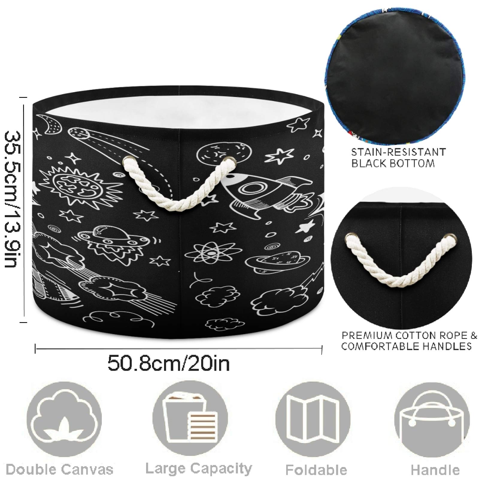 visesunny Collapsible Large Capacity Basket Astronaut Space Planet Star Clothes Toy Storage Hamper with Durable Cotton Handles Home Organizer Solution for Bathroom, Bedroom, Nursery, Laundry,Closet