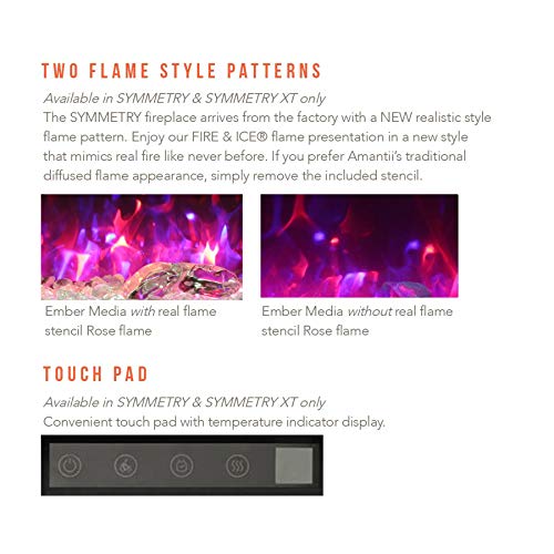 Amantii Symmetry Extra Tall Built-In Electric Fireplace with Black Steel Surround and ICE Media (SYM-34-XT-Fi-109-Diamond), 34-Inches