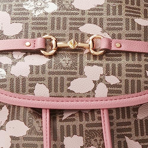 Anne Klein Flap Backpack with Floral Overlay, Cream-Brown Multi/Vintage Pink