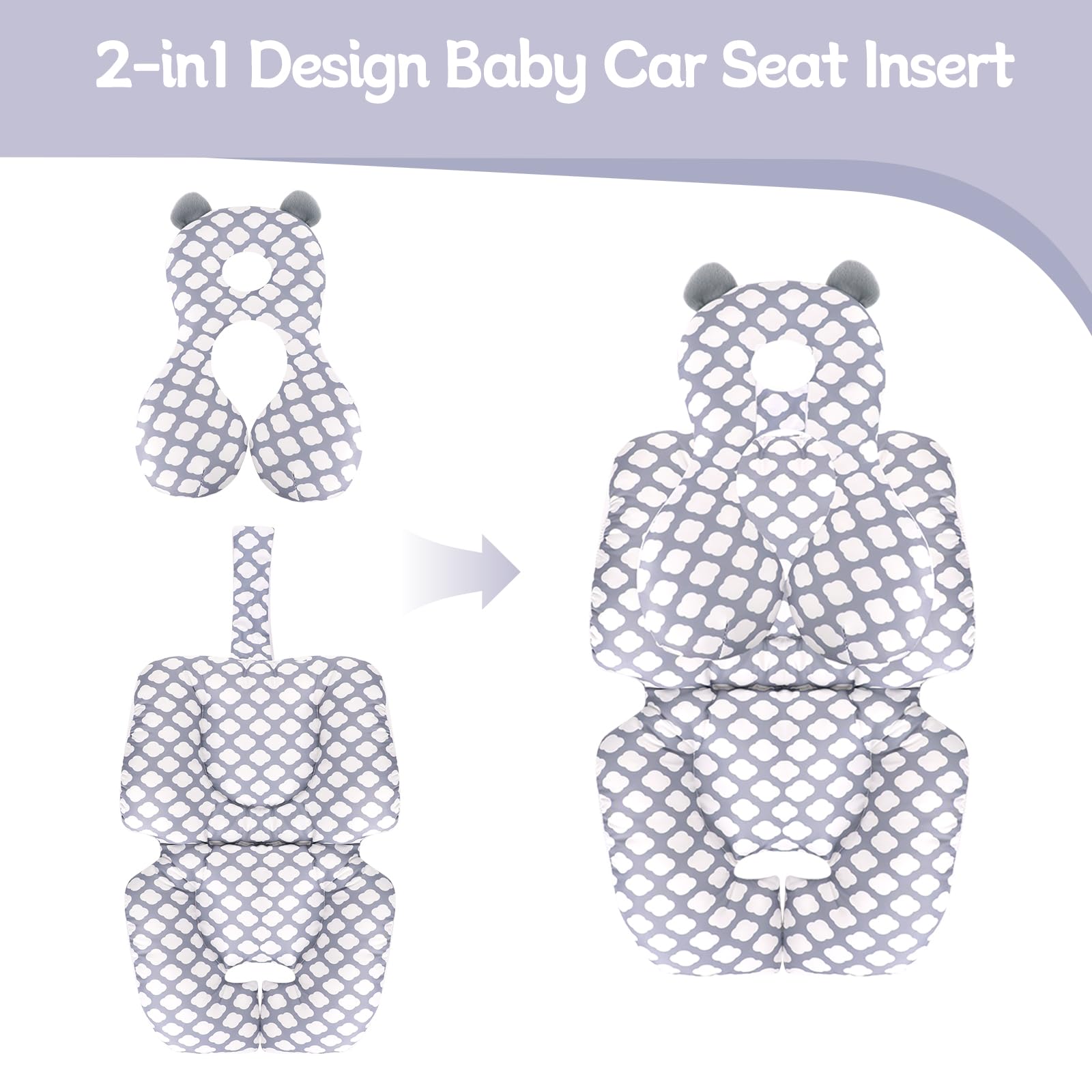 KAKIBLIN Stroller Cushion Toddler Car Seat Insert, Baby Stroller Pillow, Toddler Seat Pad Car seat Neck Support Cushion for Toddler (Cloud)