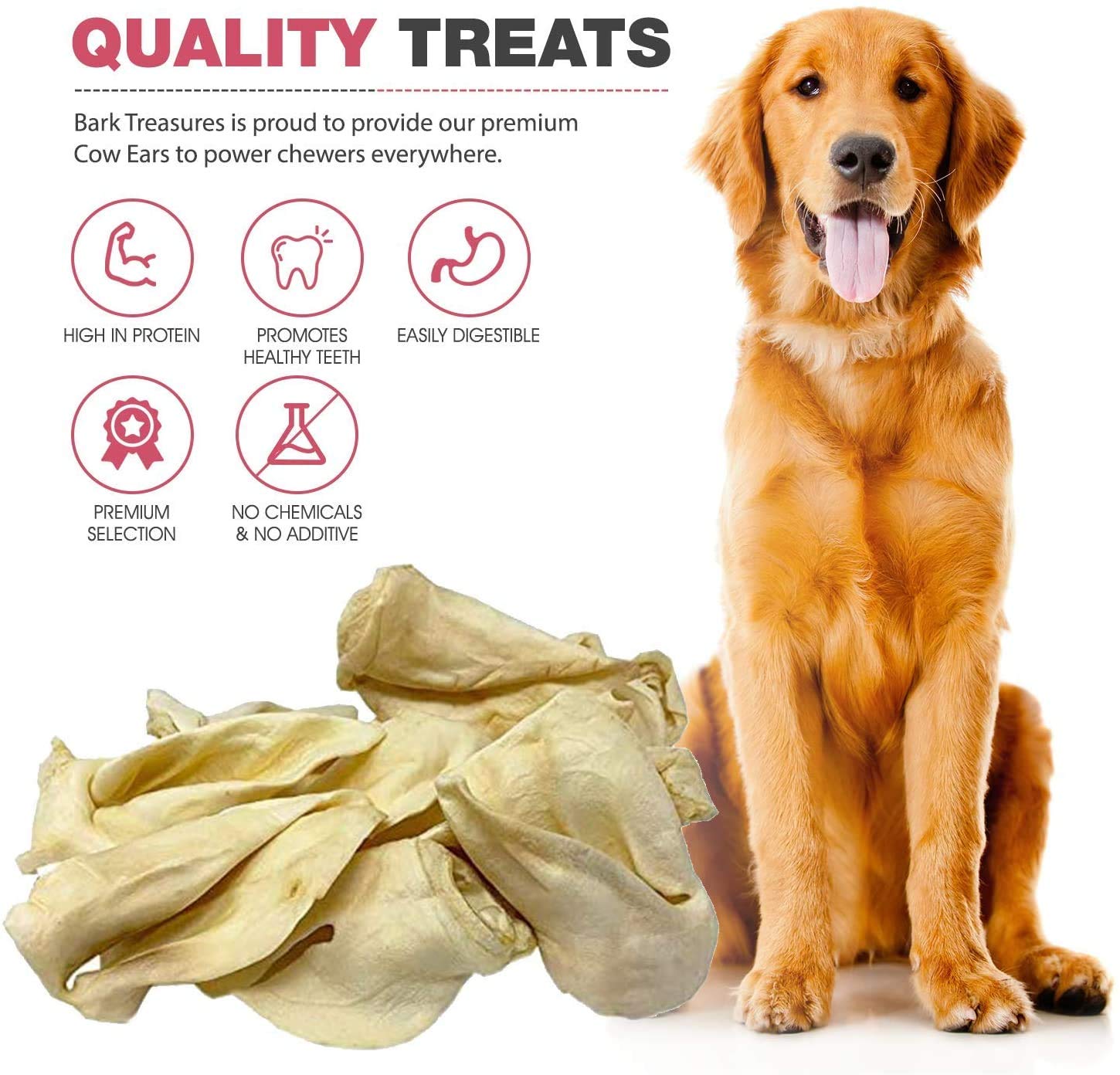 Bark Treasures Cow Ears Dog Treats (12 Pcs/Pack) - Best Cow Ear Dog Chews - Safe Rawhide Alternative - Cow Ears for Dogs - Premium Thick Cow Ears