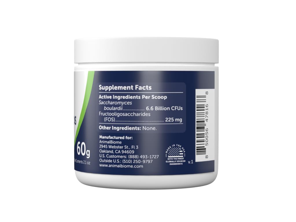 AnimalBiome Pet Probiotics - S. boulardii + FOS Probiotic and Prebiotic Powder for Dogs and Cats 60g