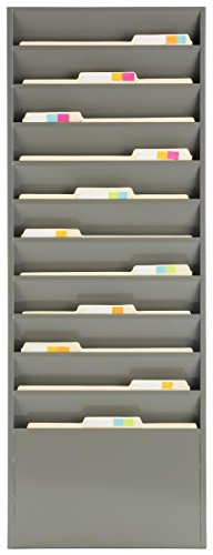 Displays2go Office File Folder Wall Rack, 11 Tiered Pockets, Medical Chart Folders (Gray Powder Coated Steel)