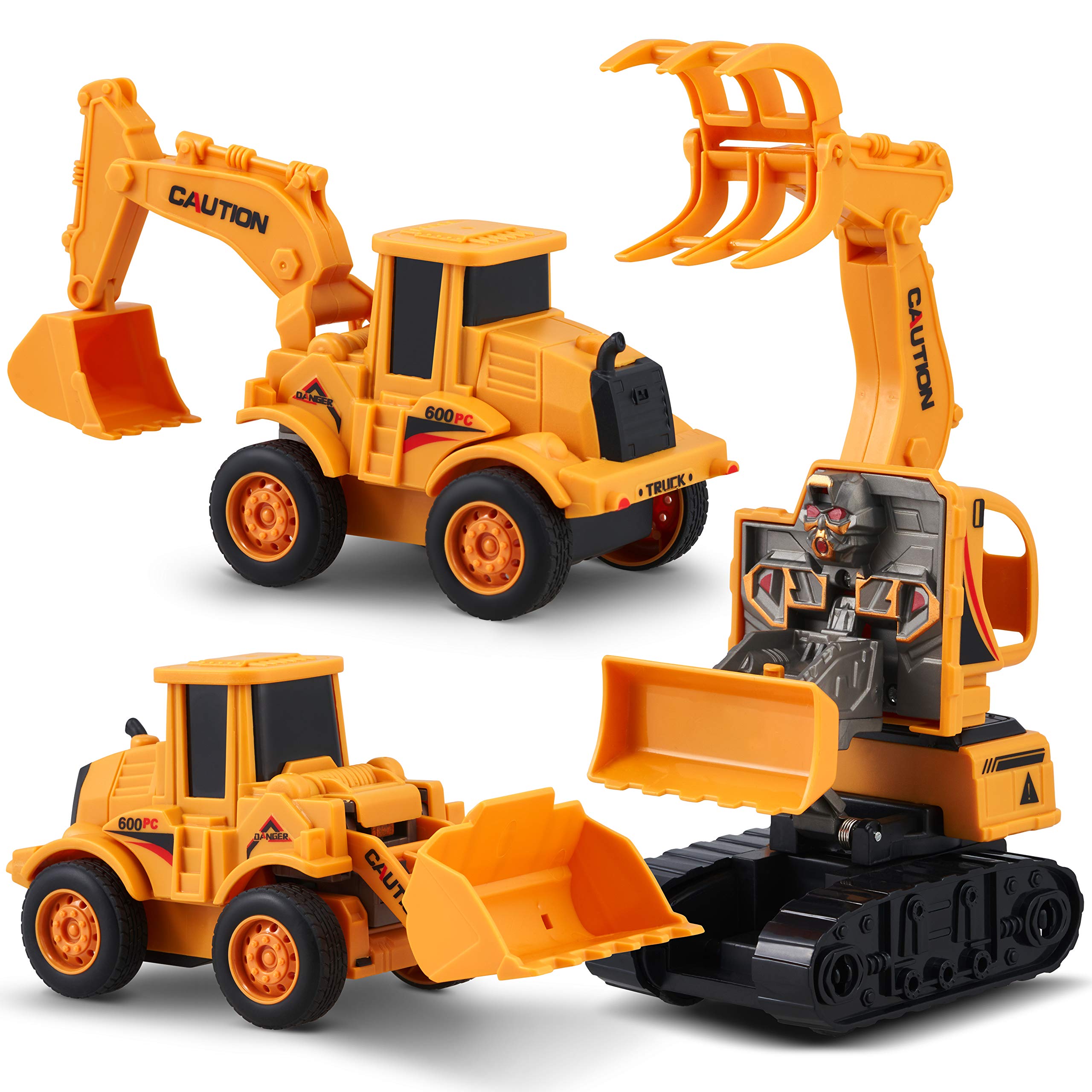 Chuchik Set of 3 Friction Power Transforming Construction Toys Vehicles Truck for Toddlers Age 3-6