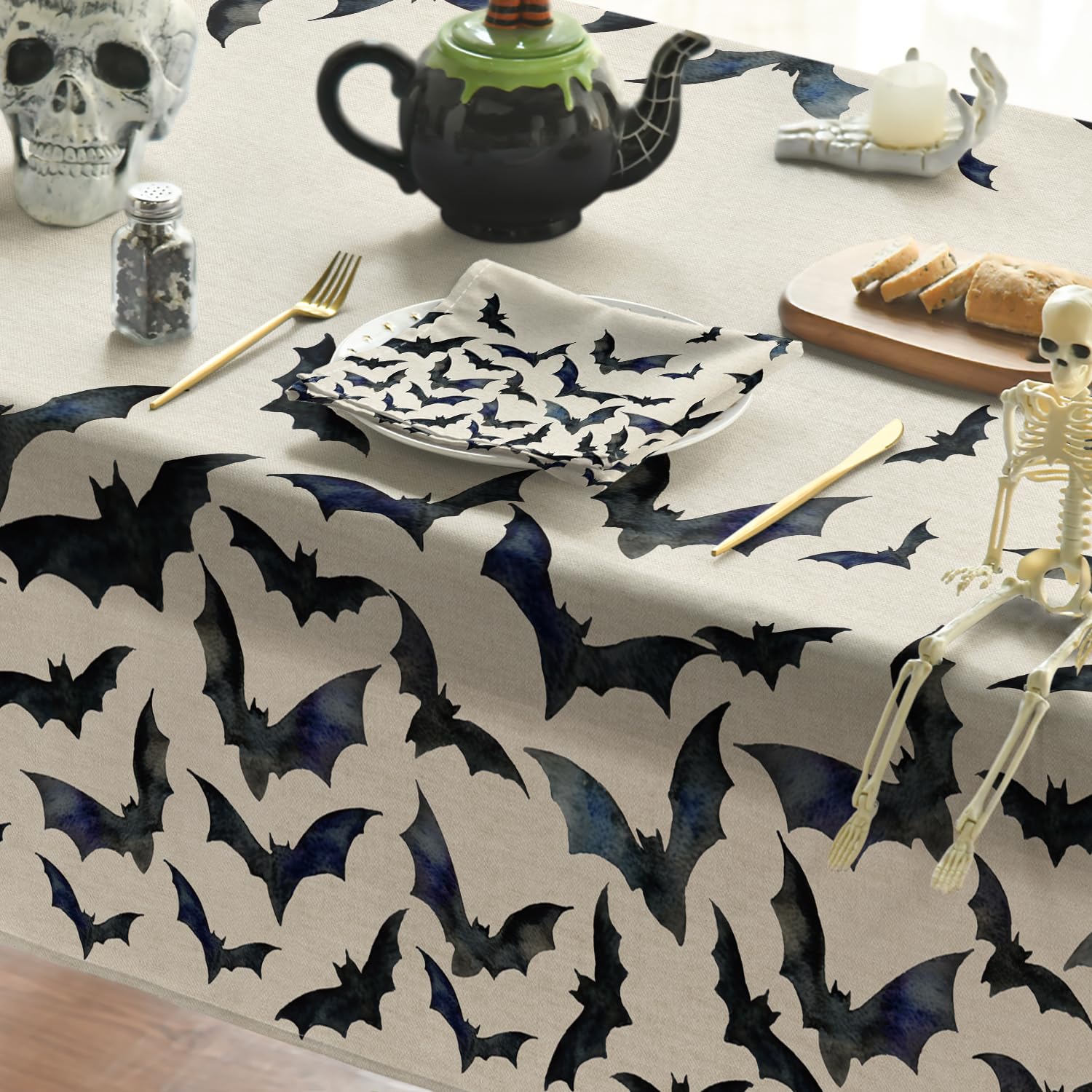 Horaldaily Halloween Tablecloth 60x84 Inch Rectangular, Bats Washable Table Cover for Party Picnic Dinner Decor