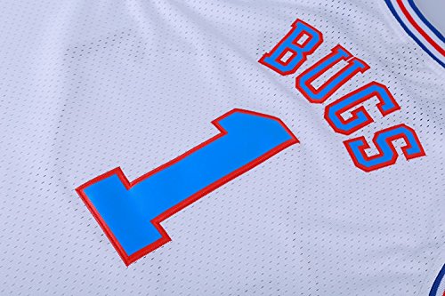 BOROLIN Mens Basketball Jersey Bugs #1 Space Jersey (White, X-Large)