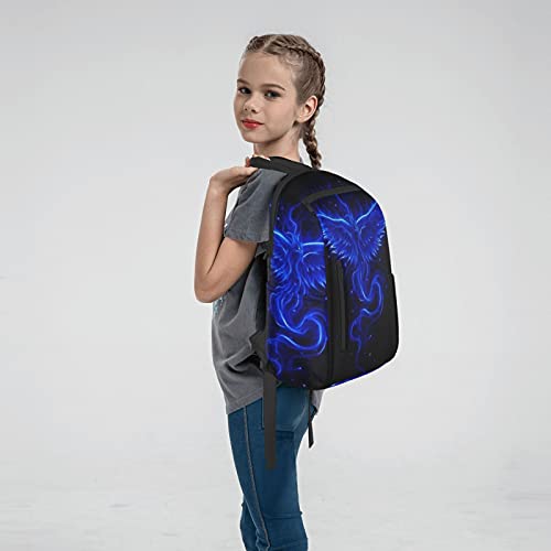 Blue Fire Flame Phoenix Bird Black Art Backpack Durable Polyester Multipurpose Anti-Theft Shoulder Bag Big Capacity Gym Outdoor Hiking Backpack With Padded Straps