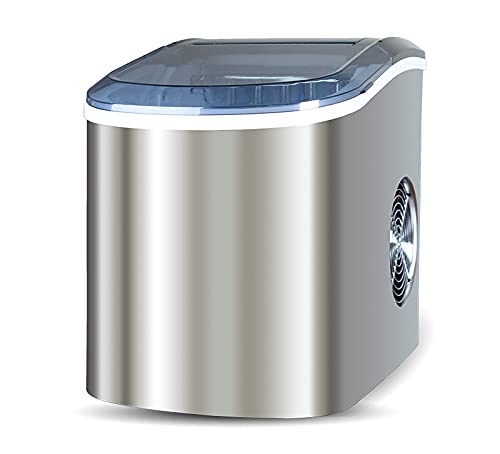 Angel Canada Stainless Steel Portable Ice Maker Compact Countertop with Panoramic View Window, Ice Cube Machine, Bullet Cubes in S/L Size 26 lb/24H for Home Office Party, Boat RV