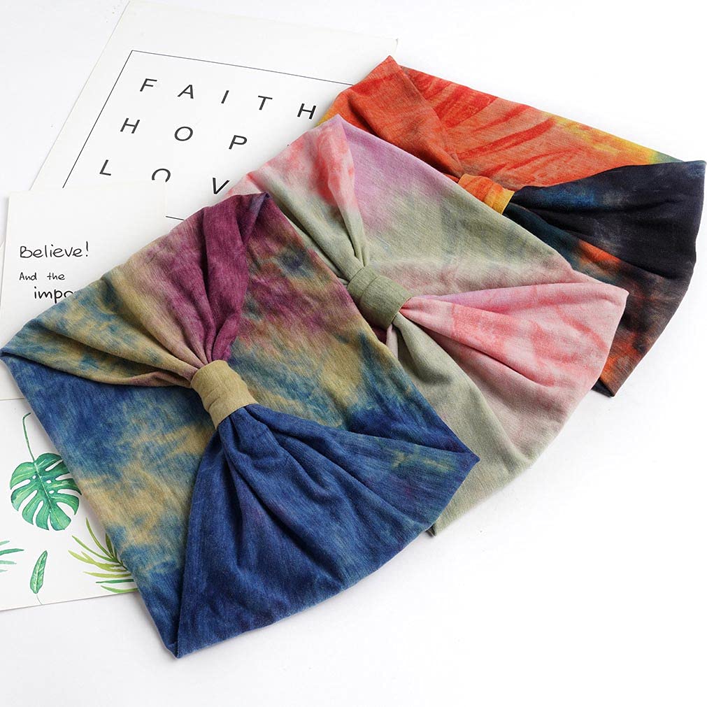 Aceorna Wide Boho Headbands Knot Bandeau Cotton Stretch Thick Fabric Head Band Tie Dye African Wraps for Women Workout Yoga 3 Pcs (Boho)