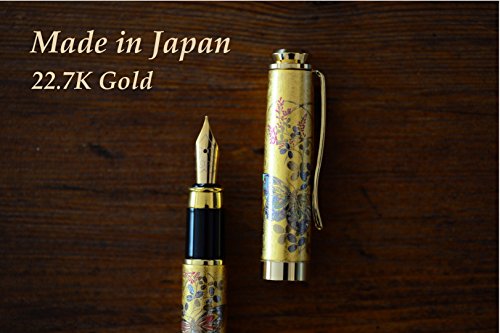 Roman Premium Vintage Fountain Pen Matte Black Ink Luxuary Antique Gold Trim Medium Nib with a Refill -Made in Japan-