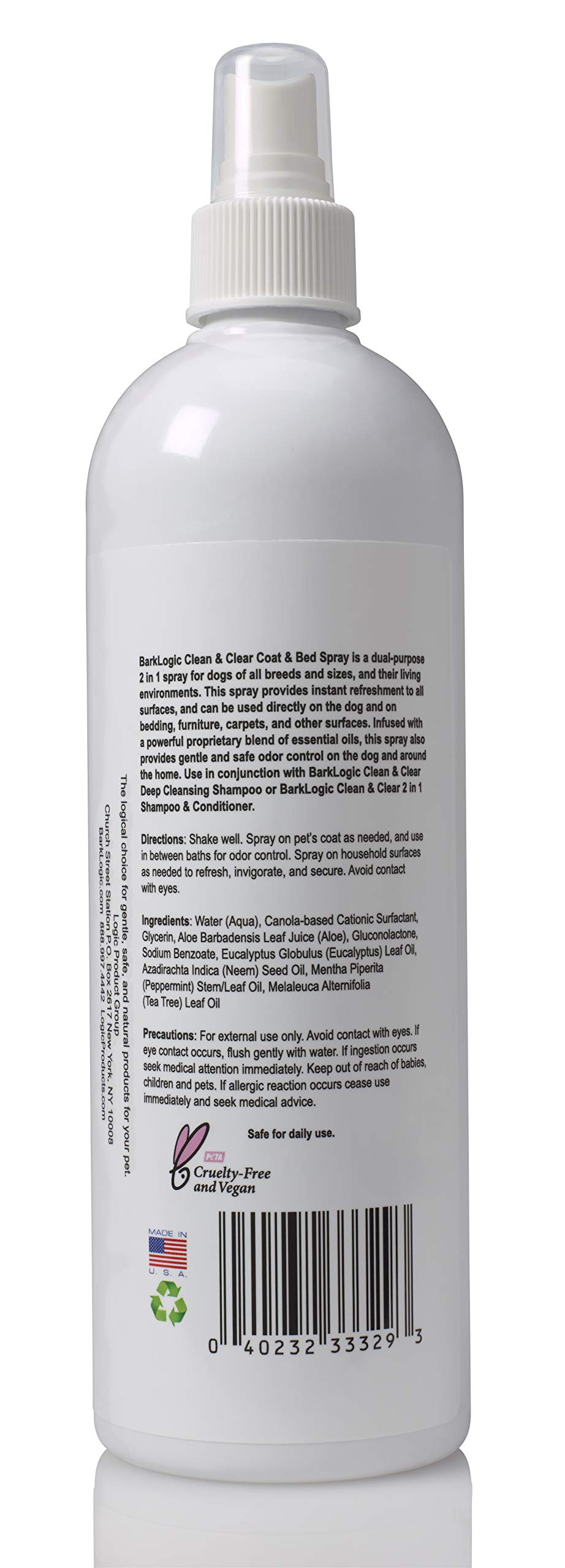 BarkLogic - 2in1 Dog/Puppy Coat & Bed Spray - Sensitive Skin - Safe - Infused with Essential Oils - Refreshing Naturally Derived Scent - Spray on Pets & Household Items - Made in USA - 16 oz - Mint